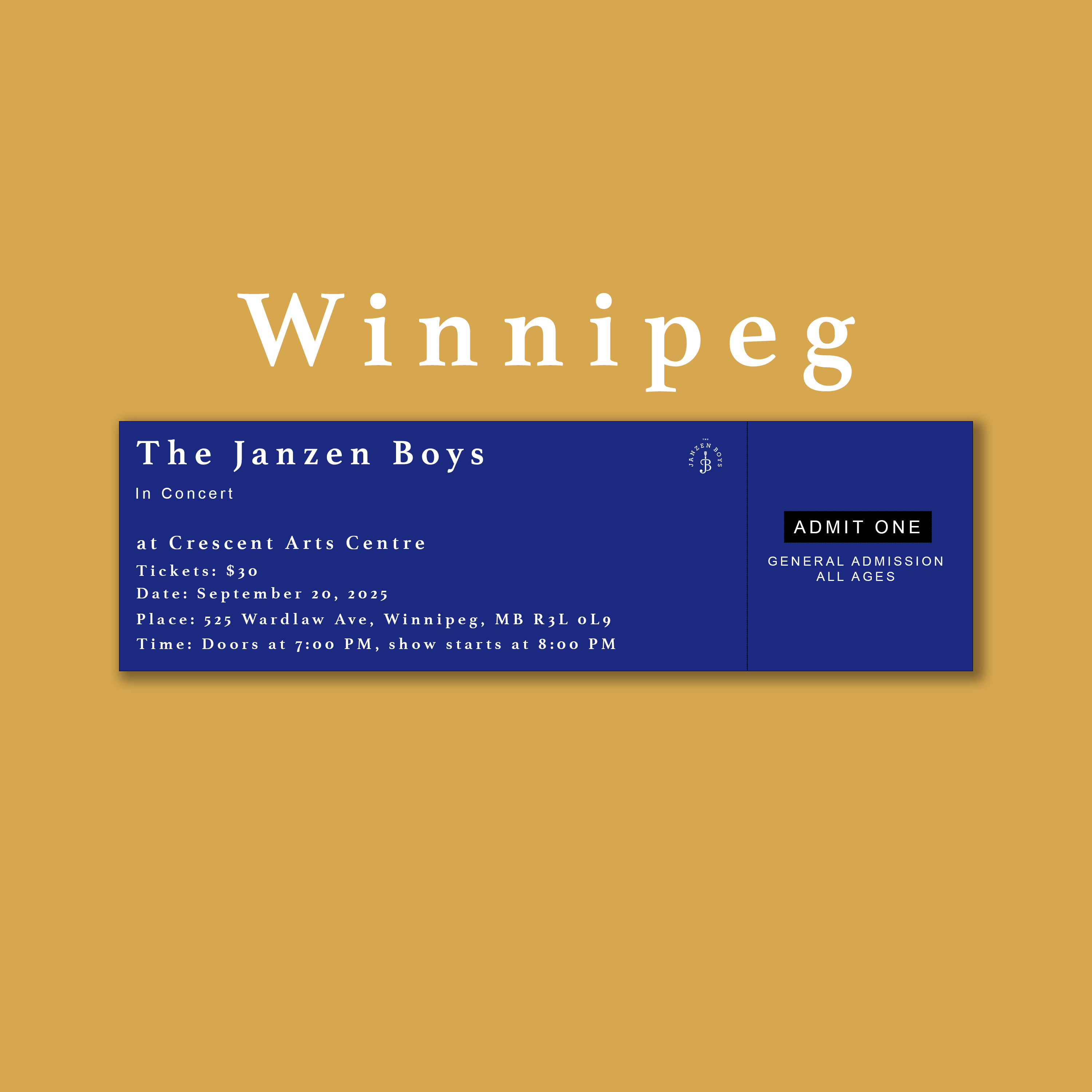 Winnipeg, MB - September 20 - Tickets – The Janzen Boys Store